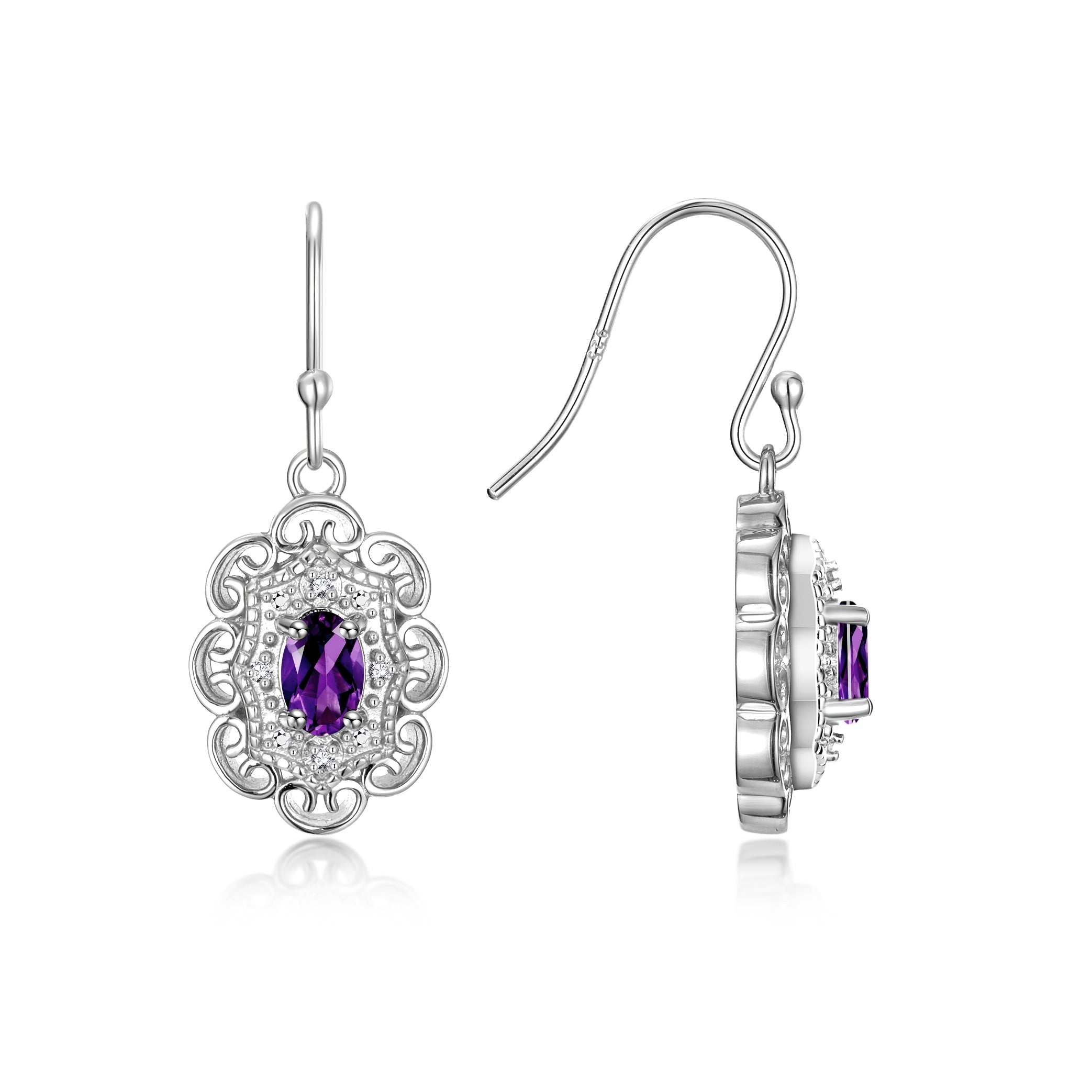 RYLOS Sterling Silver Antique Style Floral Earrings - Oval Shape Gemst ...